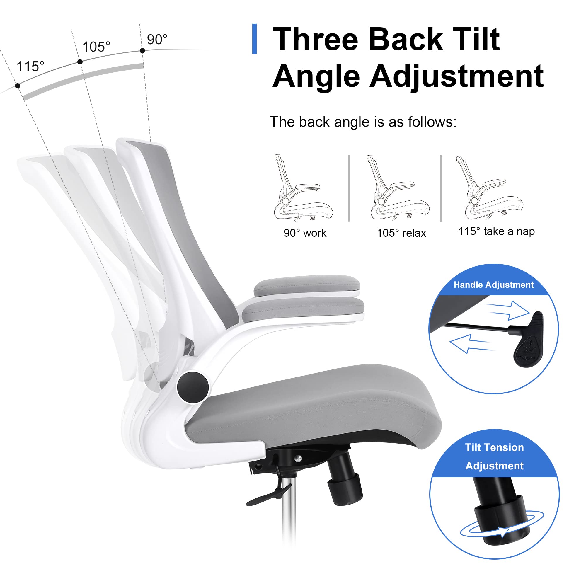 Misolant Desk Chair, Mesh Office Chair, Ergo Chair, Ergonomic Office Chair with Adjustable Lumbar Support and Height, Office Desk Chair 360°Swivel Office Chair (Light Gray)