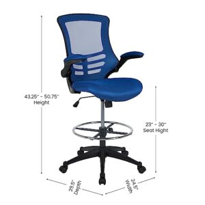 Flash Furniture Kelista Mid-Back Swivel Office Chair with Adjustable Seat Height, Ergonomic Mesh Desk Chair with Flip-Up Armrests, Blue