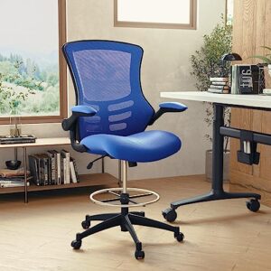 Flash Furniture Kelista Mid-Back Swivel Office Chair with Adjustable Seat Height, Ergonomic Mesh Desk Chair with Flip-Up Armrests, Blue