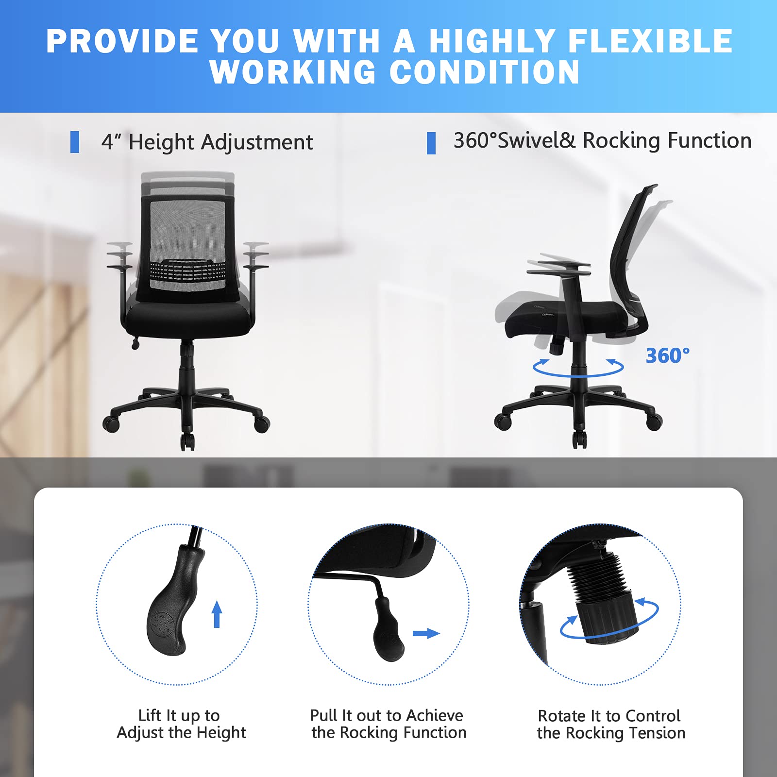 Giantex Ergonomic Mesh Executive Office Chair with Adjustable Lumbar Support, Swivel Managerial Chair with Rocking Function, High-Back Computer Chair, Home Office Desk Chair