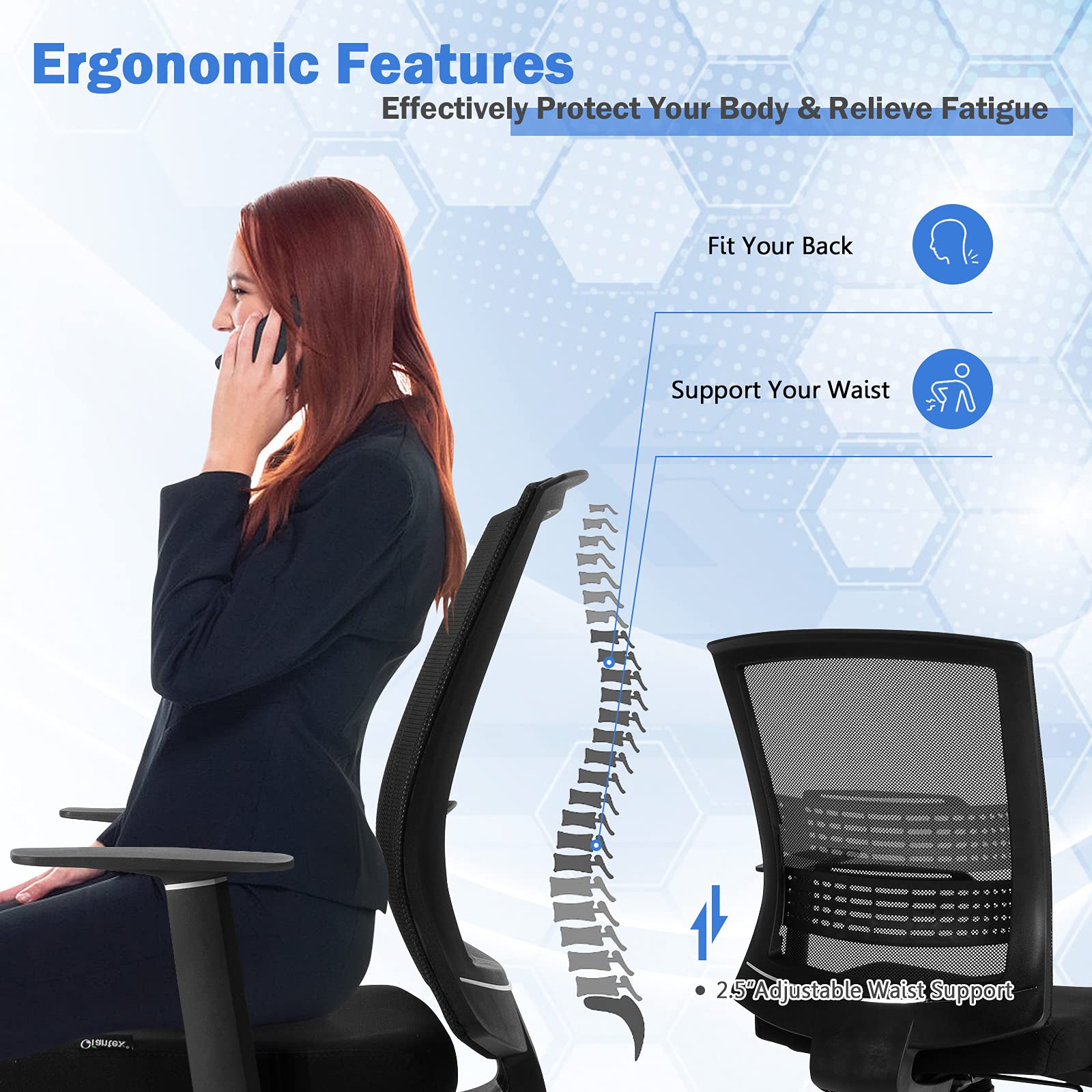 Giantex Ergonomic Mesh Executive Office Chair with Adjustable Lumbar Support, Swivel Managerial Chair with Rocking Function, High-Back Computer Chair, Home Office Desk Chair