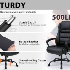 500 LBS Ergonomic Executive Office Chair, High Back Desk Chair with Massage Lumbar Support, Swivel Rocking Chair Computer Desk Chair with Padded Armrest and Adjustable Height, Black