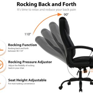 500 LBS Ergonomic Executive Office Chair, High Back Desk Chair with Massage Lumbar Support, Swivel Rocking Chair Computer Desk Chair with Padded Armrest and Adjustable Height, Black