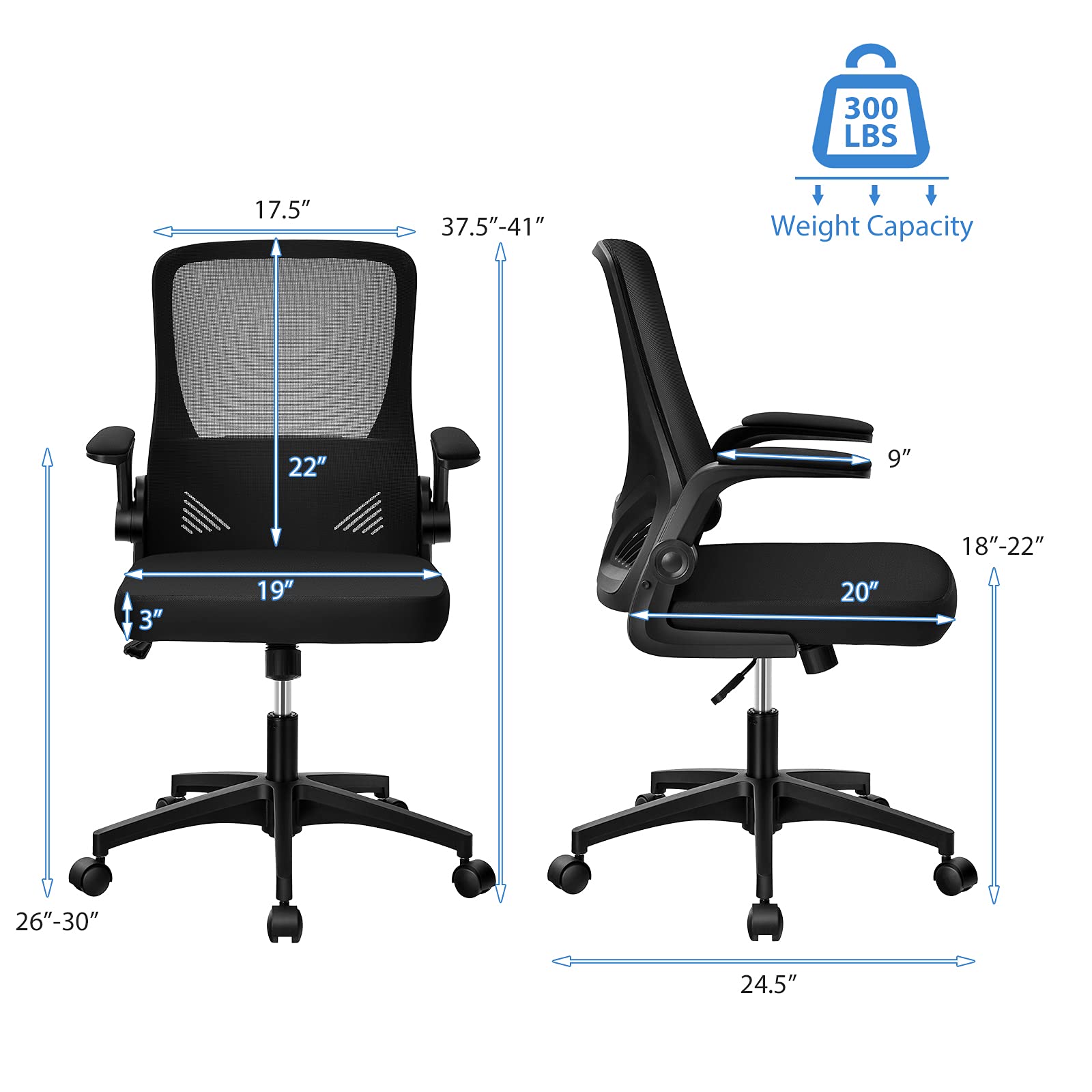 Giantex Ergonomic Office Chair w/Foldable Backrest, Mid Back Mesh Chair with Lumbar Support, Flip up Arms, Swivel Rolling Executive Task Chair Computer Desk Chair for Home Meeting Room (Black)