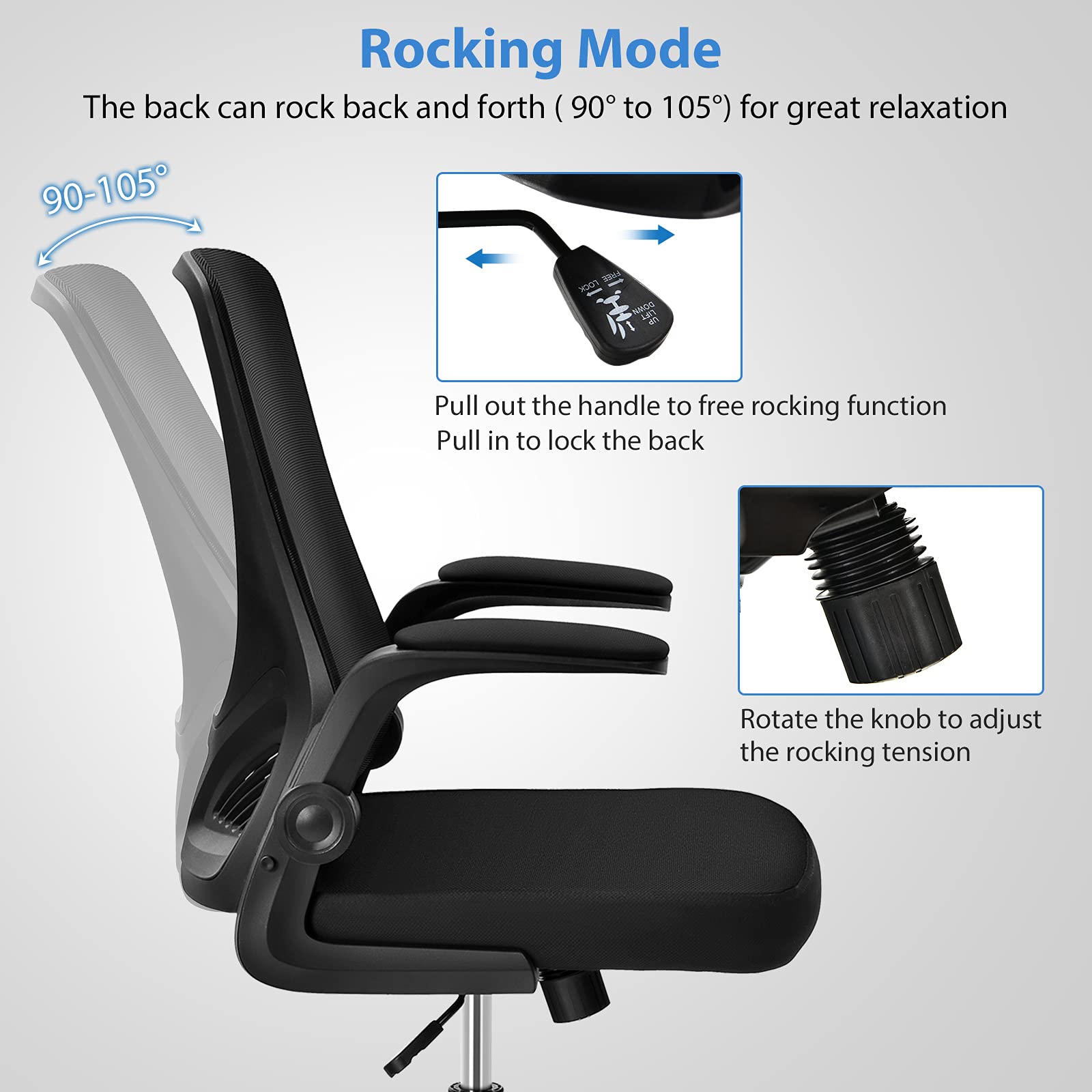 Giantex Ergonomic Office Chair w/Foldable Backrest, Mid Back Mesh Chair with Lumbar Support, Flip up Arms, Swivel Rolling Executive Task Chair Computer Desk Chair for Home Meeting Room (Black)