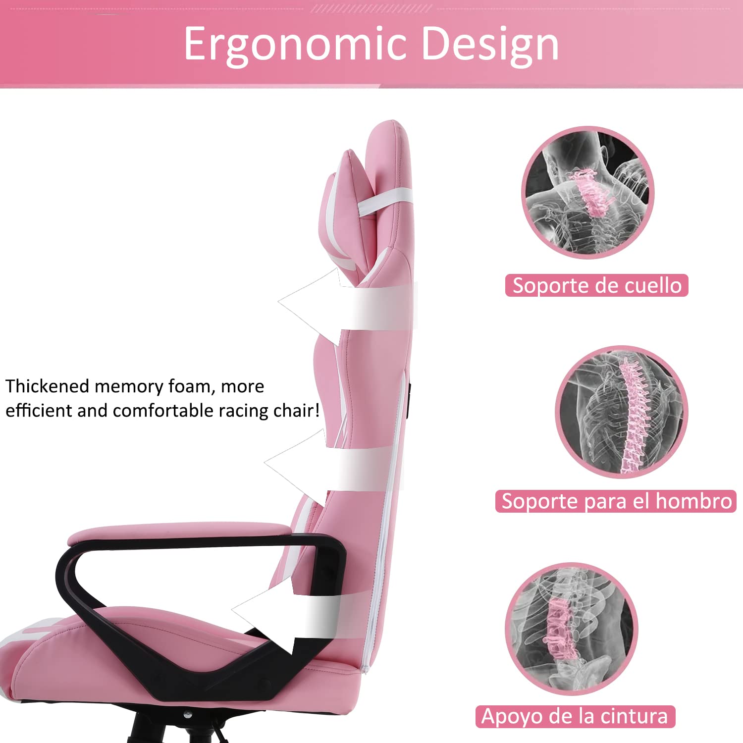 Gaming Chair High Back Ergonomic Leather Office Chair Adjustable Swivel Desk Chair Reclining Racing PC Computer Chair with Lumbar Support and Headrest for Back Pain Adults Teens（Pink）