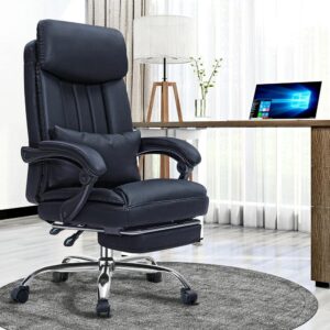 high back office chair with lumbar support and footrest, executive computer desk chair with padded headrest and armrest, adjustable height tilt angle swivel task chair for home office (black)