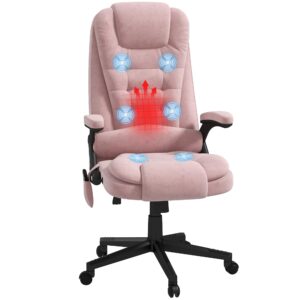 homcom 6 point vibrating massage office chair with heat, velvet high back executive office chair with reclining backrest, padded armrests and remote, pink