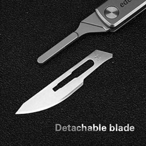 edcfans Titanium Scalpel Folding Pocket Knife, Skinning Knives for Outdoor Hunting, Small Gravity Knife with 10 Replaceable Razor Surgical #24 Carbon Steel Replacement Edge Blades, EDC Keychain Knife