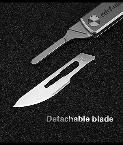 edcfans Titanium Scalpel Folding Pocket Knife, Skinning Knives for Outdoor Hunting, Small Gravity Knife with 10 Replaceable Razor Surgical #24 Carbon Steel Replacement Edge Blades, EDC Keychain Knife