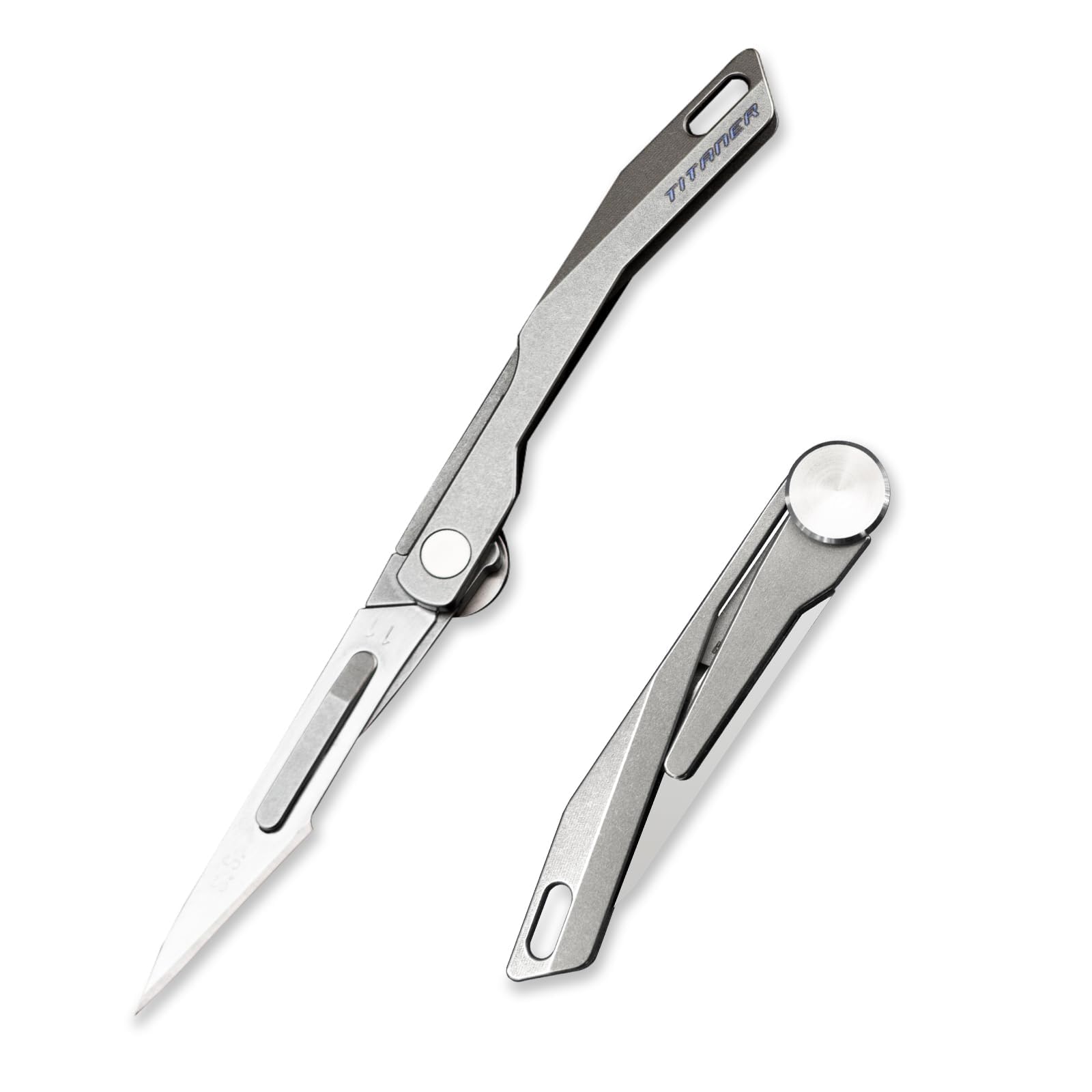 TITANER Titanium EDC Folding Small Pocket Scalpel Knife,Utility Knife,Craft Exacto Knife Blades Suitable for Pedicure, Fishing, Skinning, Fine Cutting - 2 Inch Scalpel Keychain Knives