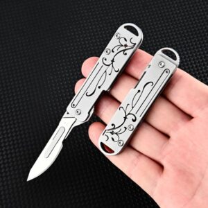 SZHOWORLD Folding Scalpel Knife, Pocket Knife for Men, Small Keychain Knife, Slim Folding Razor Knives with 10pcs #24 Replaceable Blades, EDC Utility knife, Surgical Knives for Outdoor Skinning