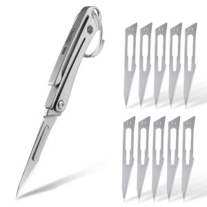 keyunity kk07 mini titanium scalpel knife with #11 replaceable blades, edc utility folding knife with pocket clip, for outdoor hunting, camping, fishing, hiking