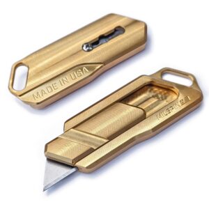 milspin magnus brass edc utility knife with retractable razor and 5 blades