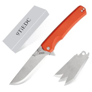 9tiedc folding pocket flipper knife, 4pcs replaceable blades, 3.5" 440 steel blade g10 handle edc knife with pocket clip for men women, sharp camping survival hiking, outdoor or indoor carry knives