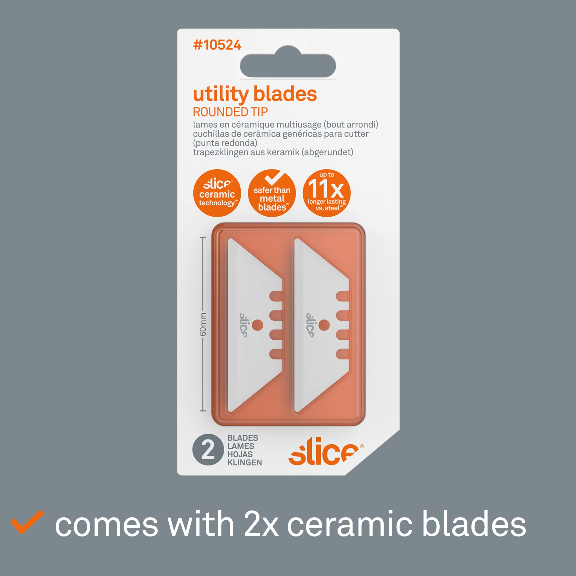 Slice 10524 Ceramic Utility Blades (Rounded-Tip), Finger-Friendly, Safe to Touch, Strong, Durable, Last 11 Times Longer Than Metal, Multiple Tool Compatibility (2 Blades)