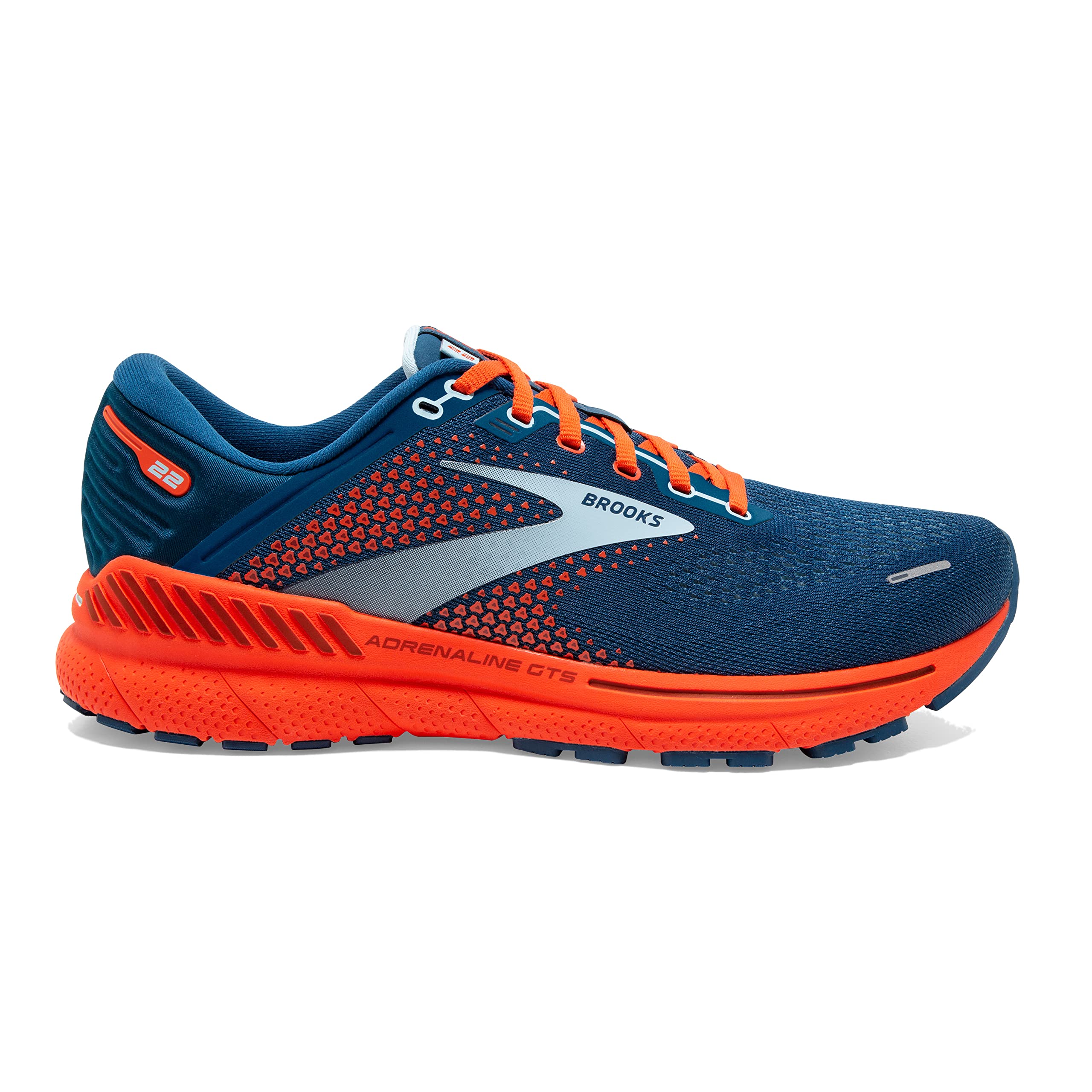 Brooks Men's Adrenaline GTS 22 Supportive Running Shoe - Blue/Light Blue/Orange - 15 Medium