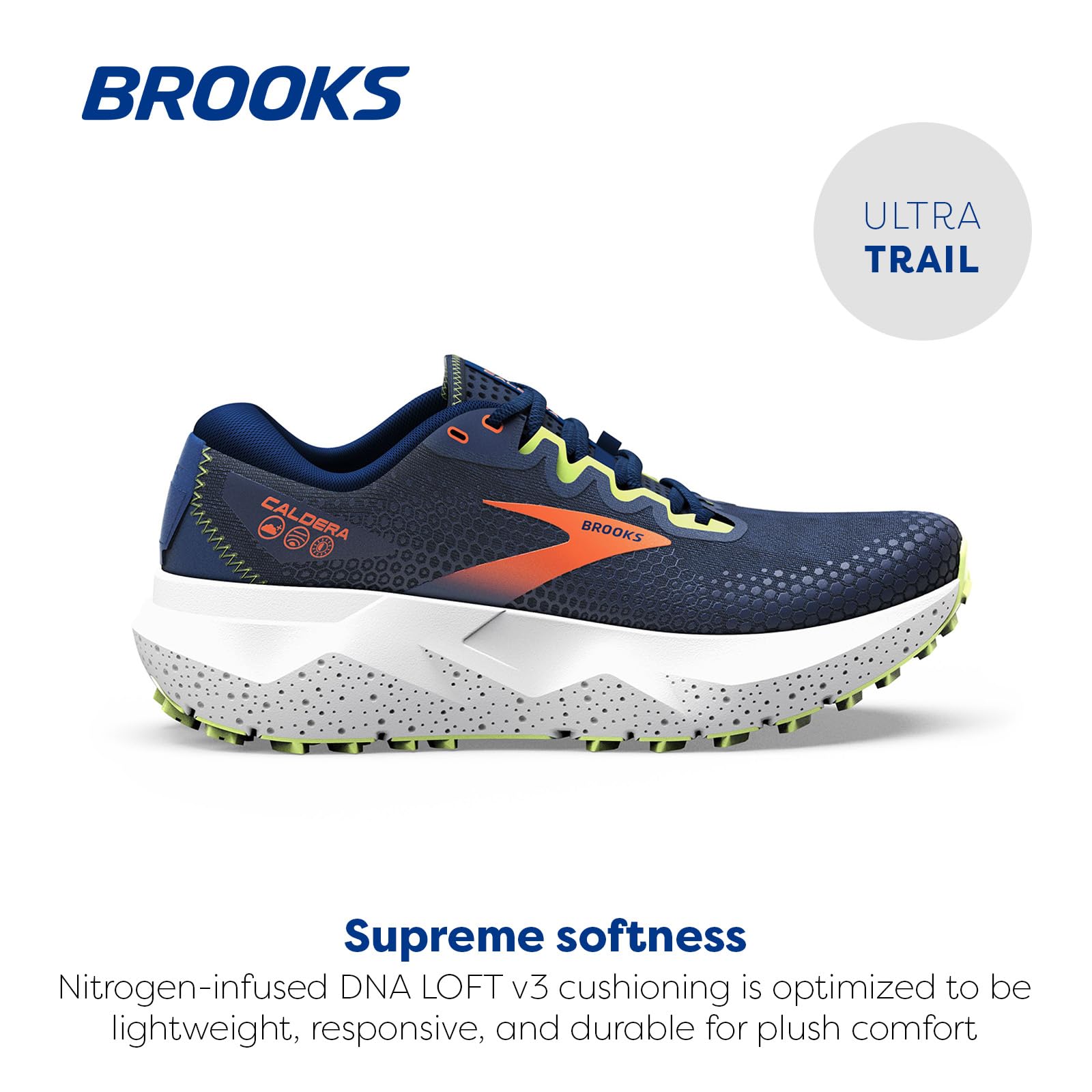 Brooks Men’s Caldera 6 Trail Running Shoe - Navy/Firecracker/Sharp Green - 10 Medium