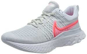 nike react infinity run flyknit women's running shoe,pure platinum/sunset pulse/football grey/bright crimson, 8.5 m