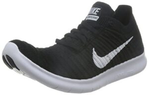 nike women's free running motion flyknit shoes, black/white - 9.5 b(m) us