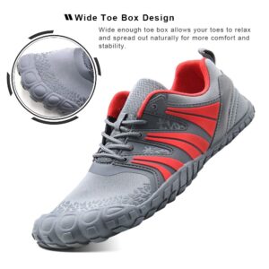 Oranginer Men's Barefoot Shoes Big Toe Box Minimalist Running Shoes for Tennis Run Walk Athletic Gray/Red Size 10