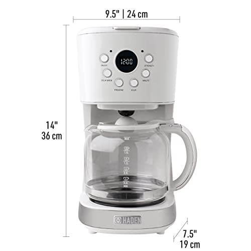 HADEN Heritage Innovative 12 Cup Programmable Drip Coffee Maker Machine with Glass Carafe, Funnel, and Auto Shut Off Feature (Ivory)