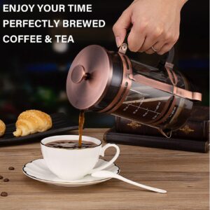 French Press Coffee Maker (21 oz) with 4 Filters - 304 Durable Stainless Steel, Heat Resistant Borosilicate Glass Coffee Press, BPA Free,Brown