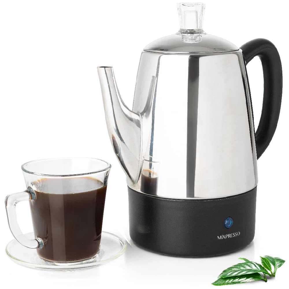 Mixpresso Percolator Coffee Pot Electric 10 Cup, Stainless Steel Coffee Maker, Coffee Percolator Electric With Keep Warm Function, 10 Cups Stainless Steel Percolator With Coffee Basket