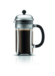 bodum 34oz chambord french press coffee maker, high-heat borosilicate glass, brushed stainless steel – made in portugal