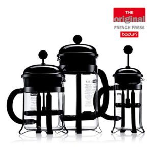 Bodum 34oz Chambord French Press Coffee Maker, High-Heat Borosilicate Glass, Stainless Steel, Black – Made in Portugal