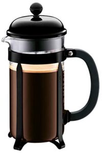 bodum 34oz chambord french press coffee maker, high-heat borosilicate glass, stainless steel, black – made in portugal