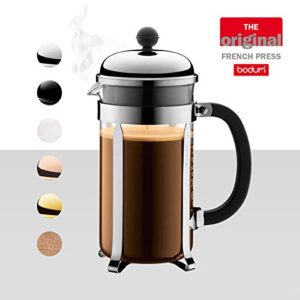 Bodum 34oz Chambord French Press Coffee Maker, High-Heat Borosilicate Glass, Stainless Steel, Black – Made in Portugal