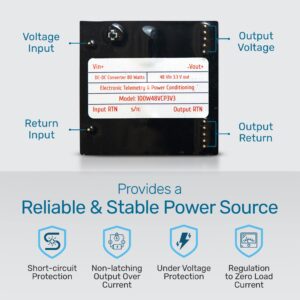 Telemetry - High-Efficiency DC-DC Isolated DC to DC Converter, 48V to 3.3V, 26A, Non-Latching, Overload Protection, High Reliability (2.8M Hours), Durable for Extreme Environments