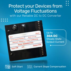 Telemetry - High-Efficiency DC-DC Isolated DC to DC Converter, 48V to 3.3V, 26A, Non-Latching, Overload Protection, High Reliability (2.8M Hours), Durable for Extreme Environments