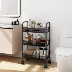 3 Tier Rolling Storage Cart, Utility Organizer Shelves with Wheels for Kitchen Bathroom, Metal Mesh White