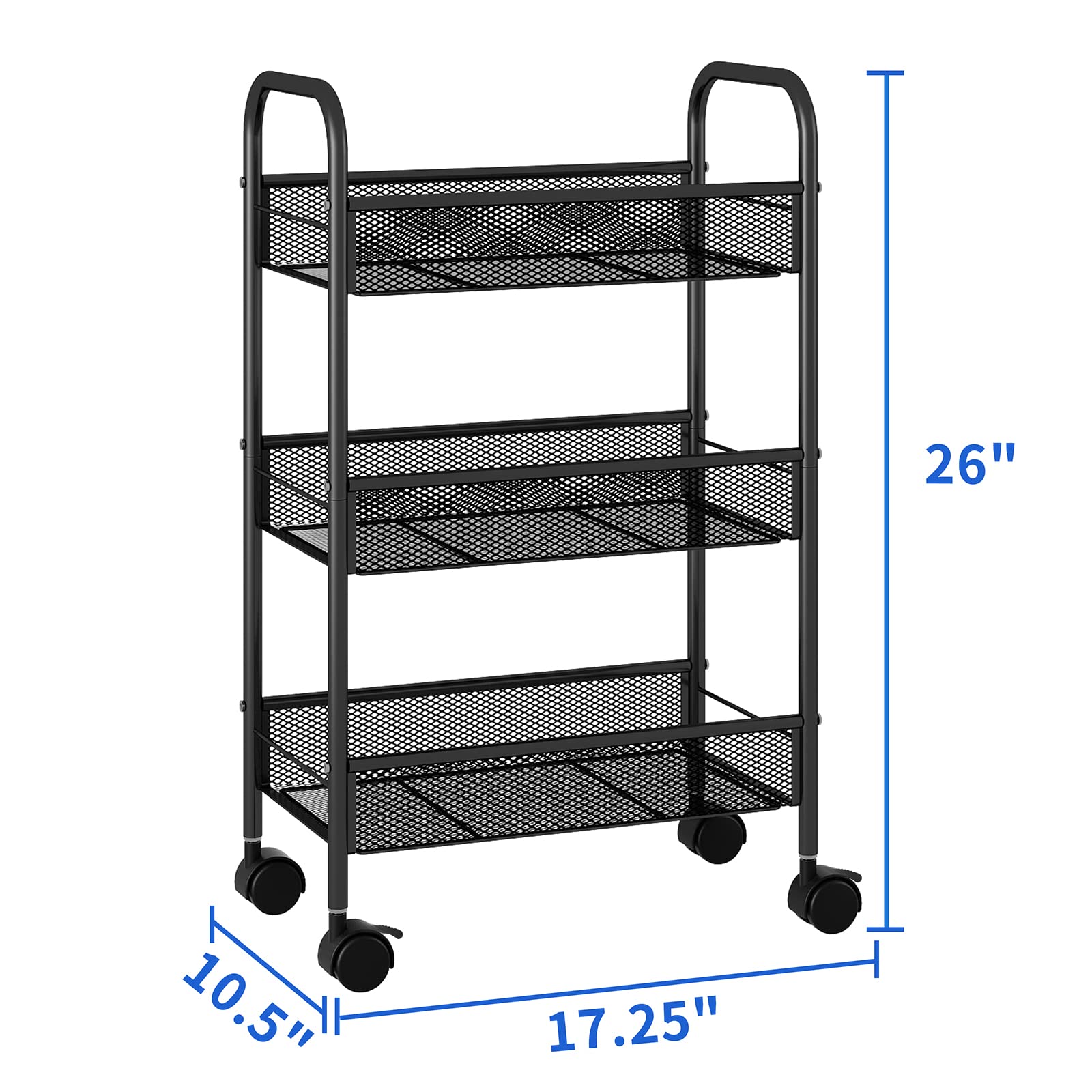 3 Tier Rolling Storage Cart, Utility Organizer Shelves with Wheels for Kitchen Bathroom, Metal Mesh White