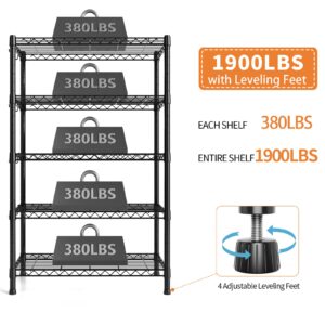 Hodonas Metal Shelving Unit with Wheels, 5-tier Wire Shelving with Adjustable Shelves for Storage, Freestanding Heavy Duty Metal Wire Storage Shelf Rack for Pantry Garage Kitchen, 36"W x 14"D x 75"H