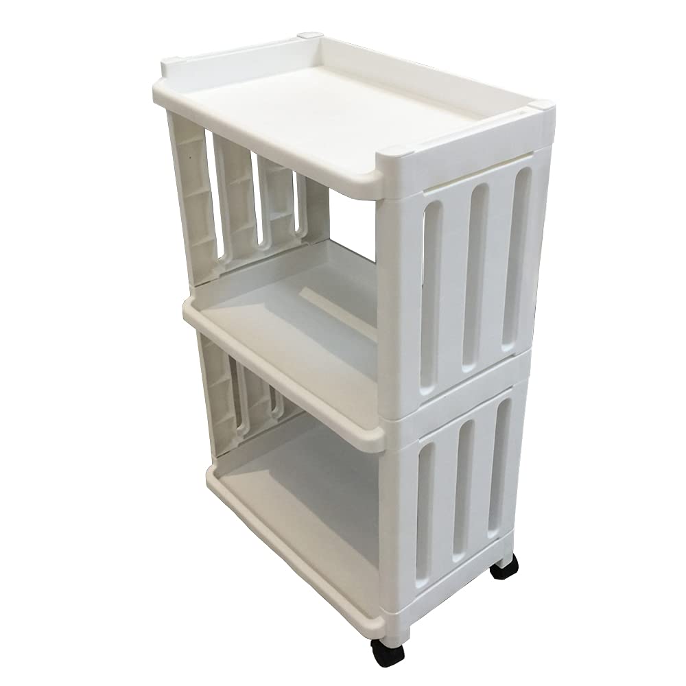 Rolling Storage Utility Cart Slim Organizer Shelf with Wheels 3 Tier Narrow Places Mobile Shelving Unit Tower Rack for Kitchen Bathroom Laundry Room Home Office Bedroom Living Room Washroom, White