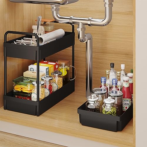 Buzowruil Rolling Storage Cart 3 Tier Organizer Mobile Shelving Unit Storage Rolling Utility Cart with Wheels for Kitchen Bathroom Laundry,Black