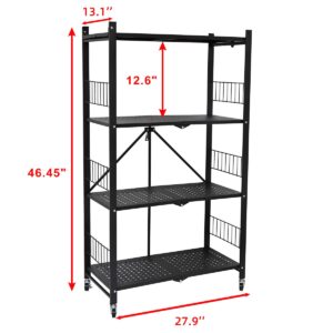 MOLYHOM Folding Storage Shelves, 4-Tier Metal Collapsible Shelves with Wheels, Shelving Units and Storage Rack, Rolling Shelf No Assembly…