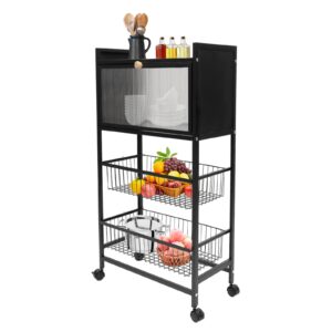 4 tier kitchen organizer shelf,with 4 walls, rolling kitchen storage rack,metal shelves unit for kitchen, bathroom, garage (black)