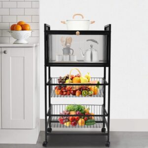 4 Tier Kitchen Organizer Shelf,with 4 Walls, Rolling Kitchen Storage Rack,Metal Shelves Unit for Kitchen, Bathroom, Garage (Black)