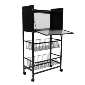 4 Tier Kitchen Organizer Shelf,with 4 Walls, Rolling Kitchen Storage Rack,Metal Shelves Unit for Kitchen, Bathroom, Garage (Black)