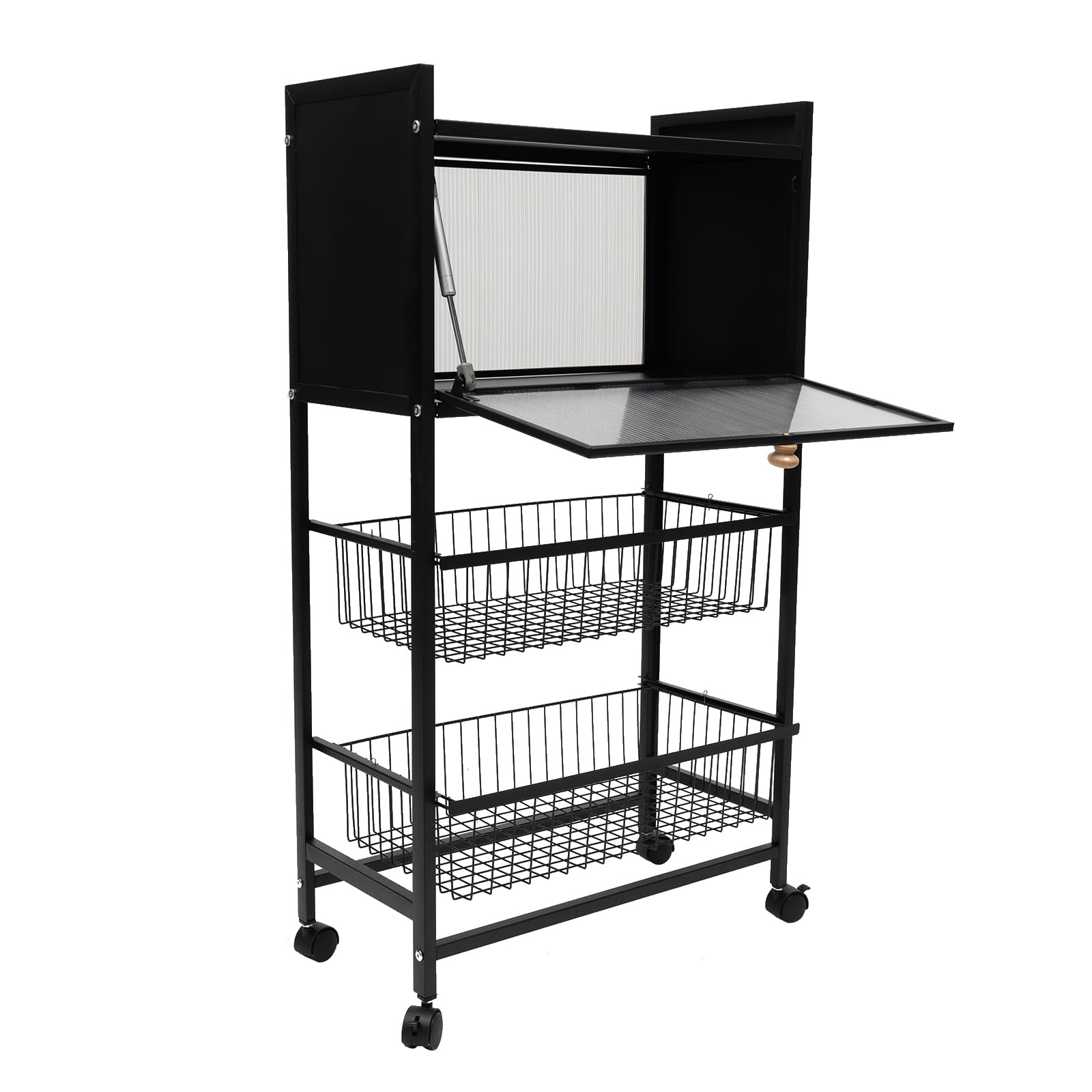 4 Tier Kitchen Organizer Shelf,with 4 Walls, Rolling Kitchen Storage Rack,Metal Shelves Unit for Kitchen, Bathroom, Garage (Black)