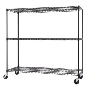 trinity basics 3-tier adjustable wire shelving with wheels for kitchen organization, garage storage, laundry room, nsf certified, 600 to 1350 pound capacity, 60” by 24” by 54”, black