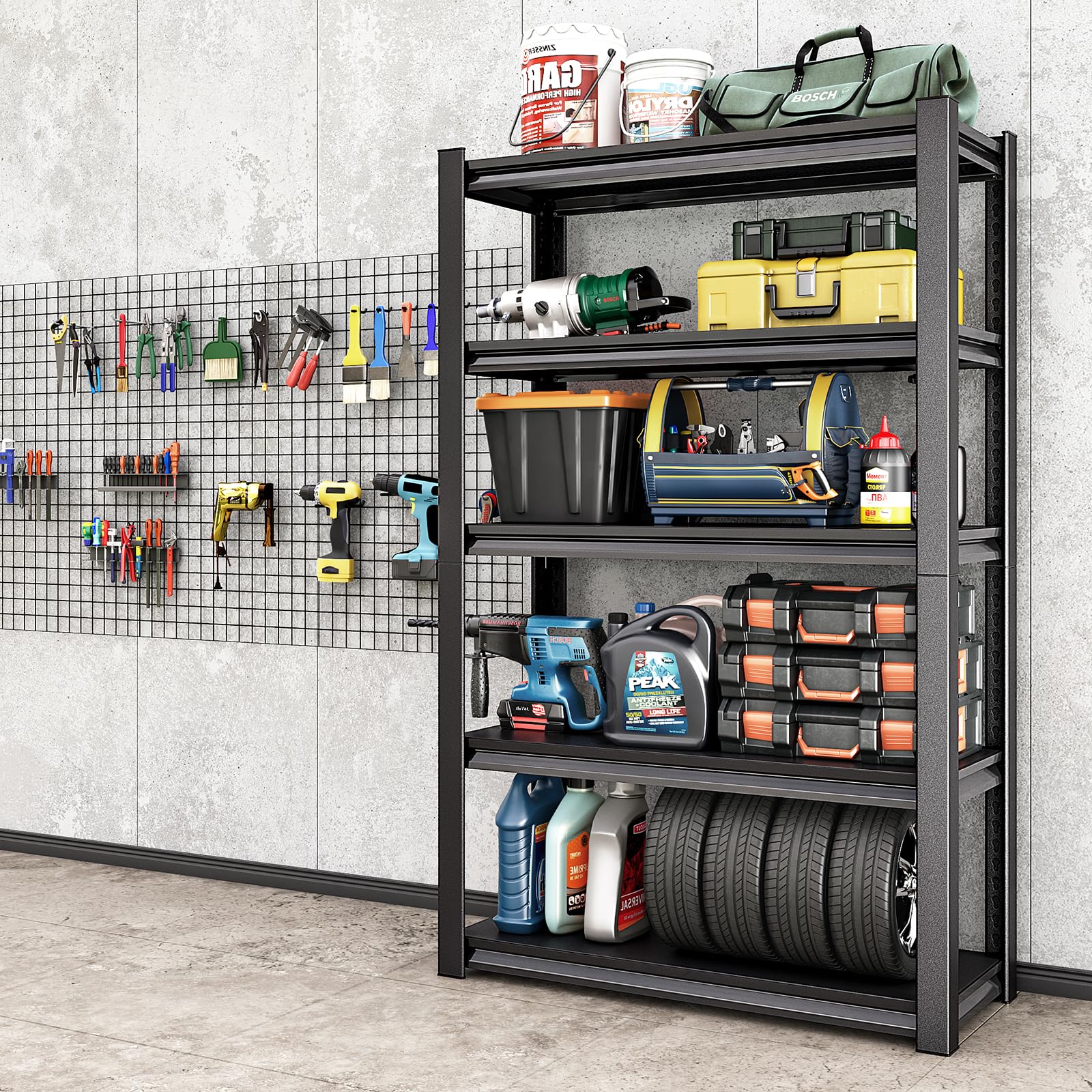 SDXYSTCE 40" W Garage Shelving Heavy Duty, 2250LBS Loads Garage Storage Shelves Heavy Duty, 5-Tier Metal Shelving Units and Storage Racks, Industrial Utility Shelf,40" Wx18 Dx72 H, Black