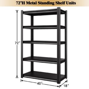 SDXYSTCE 40" W Garage Shelving Heavy Duty, 2250LBS Loads Garage Storage Shelves Heavy Duty, 5-Tier Metal Shelving Units and Storage Racks, Industrial Utility Shelf,40" Wx18 Dx72 H, Black