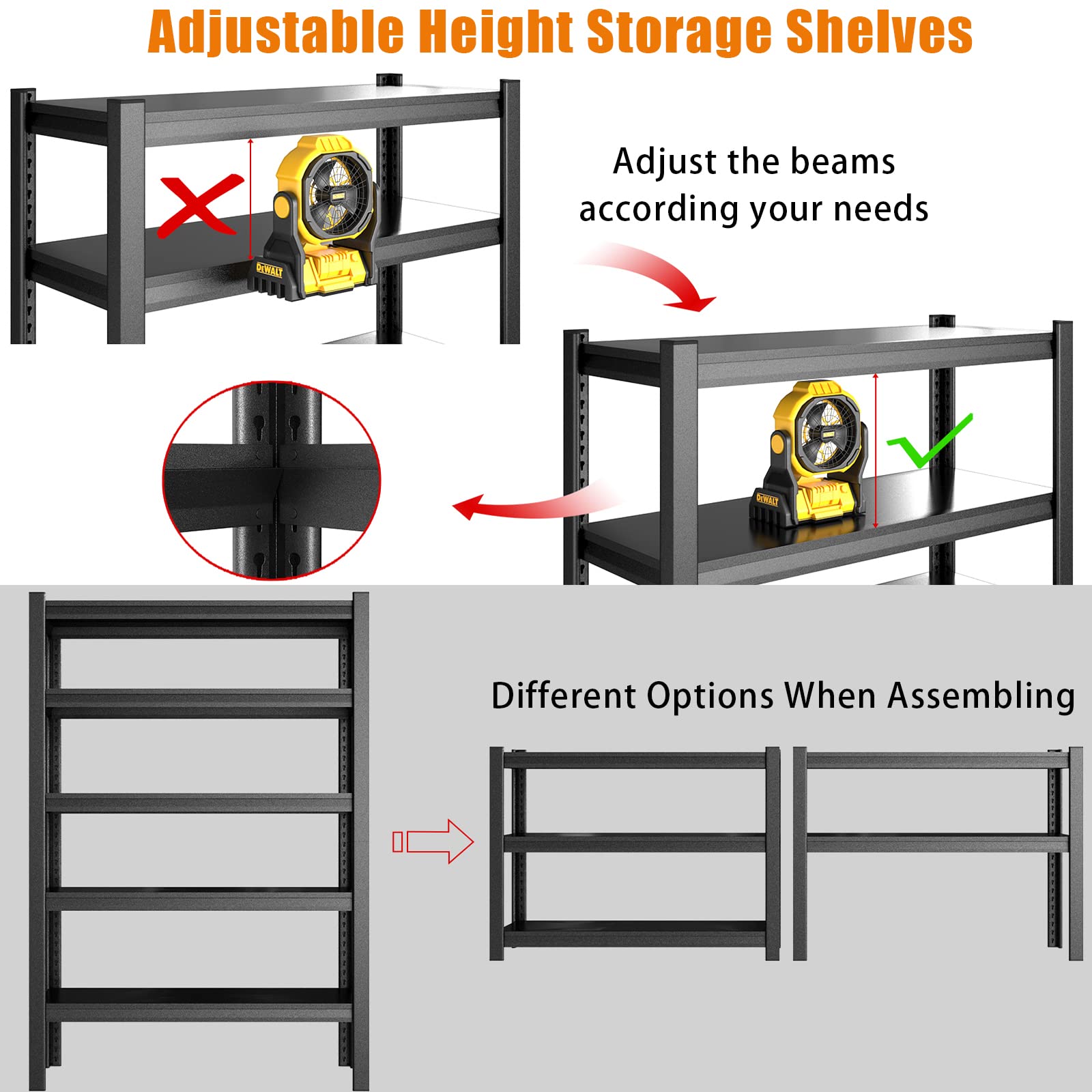 SDXYSTCE 40" W Garage Shelving Heavy Duty, 2250LBS Loads Garage Storage Shelves Heavy Duty, 5-Tier Metal Shelving Units and Storage Racks, Industrial Utility Shelf,40" Wx18 Dx72 H, Black