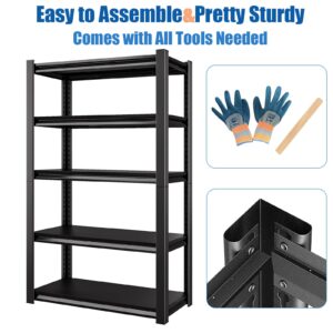 SDXYSTCE 40" W Garage Shelving Heavy Duty, 2250LBS Loads Garage Storage Shelves Heavy Duty, 5-Tier Metal Shelving Units and Storage Racks, Industrial Utility Shelf,40" Wx18 Dx72 H, Black