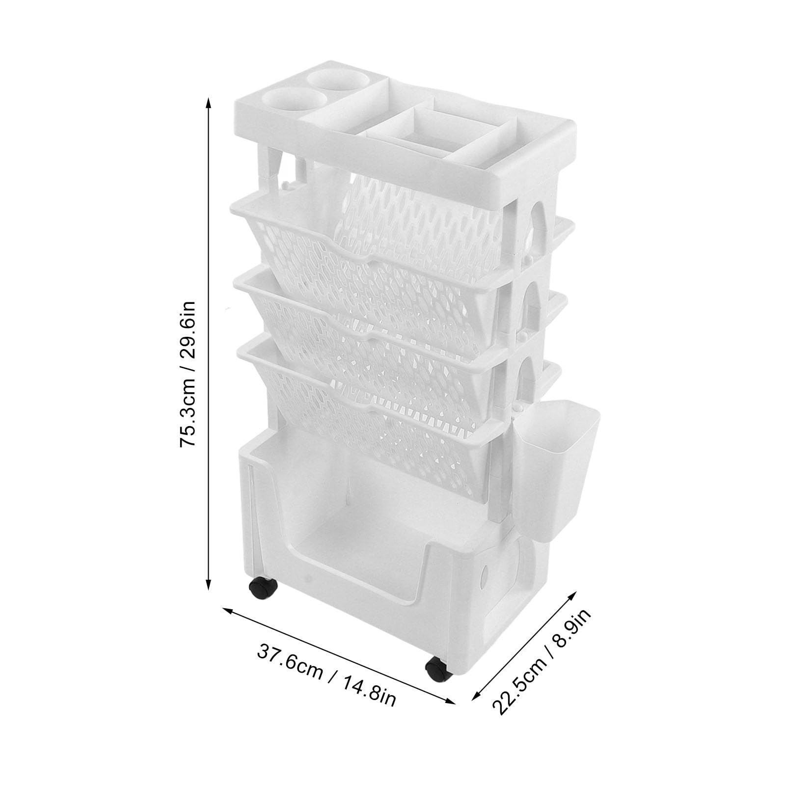 NFNSIG 5 Layer Movable Book Rack, Mobile Book Cart Organizer Bookshelves, Large Capacity Movable Bookcase, Multifunctional Rolling Utility Cart Shelf for Bedroom Living Room Home School(White)